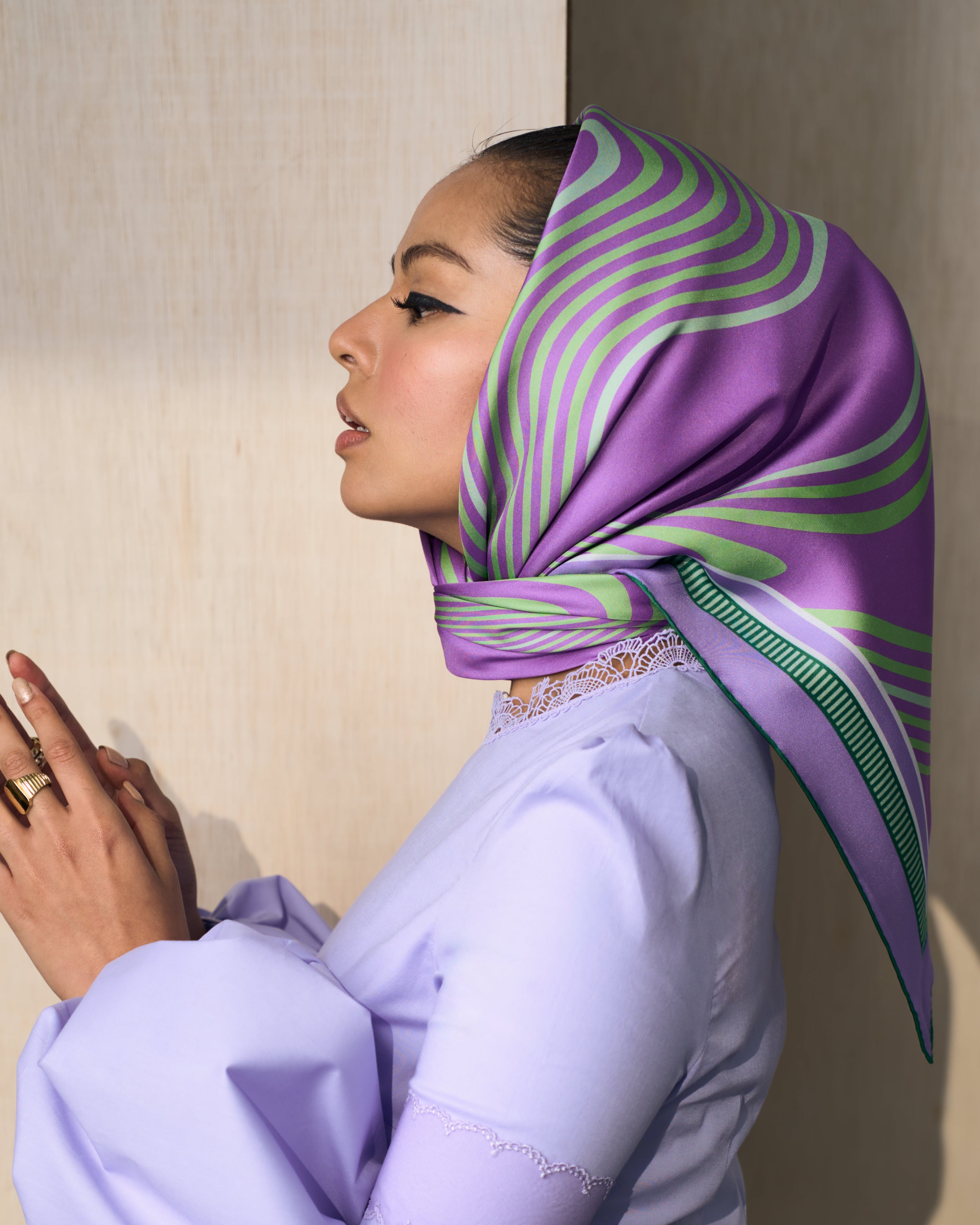 Safir Silk Scarf (Sheer Lilac) – teruntum putih