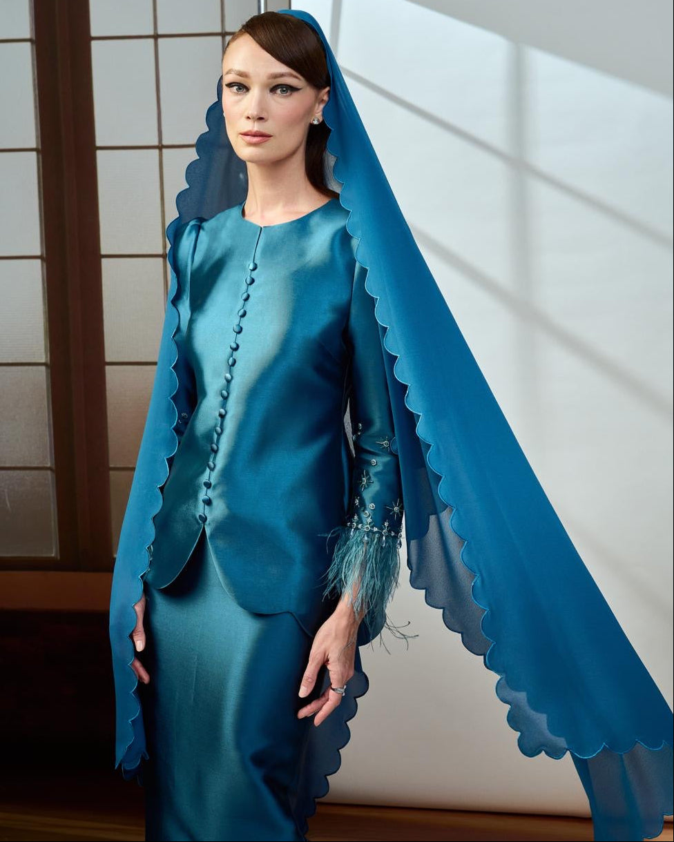 Selendang Bahu Sulam Scallop (Teal Blue) (PROMO PRICE : RM87 ...